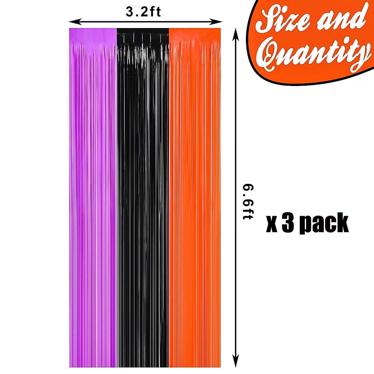 FOIMAS 3 Pack Halloween Tinsel Foil Fringe Curtain,3.3x6.6ft Black Orange Purple Tinsel Fringe Streamers Photo Booth Prop for Halloween Party Decoration Back Drop