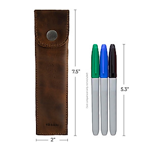 Hide & Drink, Vertical Marker Case for Men and Women, Pen and Pencil Pouch Handmade from Full Grain Leather, Artist Accessory, Bourbon Brown
