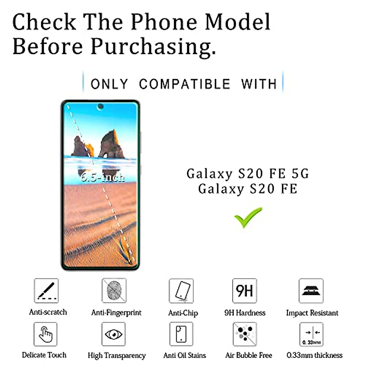 KATIN [2-Pack] Designed For Samsung Galaxy S20 FE 5G, Galaxy S20 FE Tempered Glass Screen Protector, Bubble Free, Support Fingerprint Reader, Case Friendly