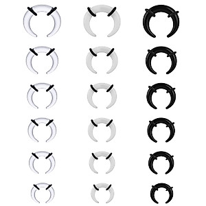 Yolev 18Pcs Acrylic Septum Piercing Pincher Tapers Rings C Shape Buffalo Stretching Expander Rings for Women Men Nose Ear Cartilage