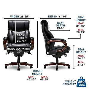 La-Z-Boy Trafford Big and Tall Executive Office Chair with AIR Technology, High Back Ergonomic Lumbar Support, Black Bonded Leather