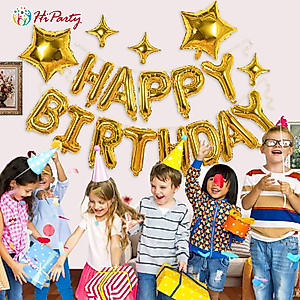23pcs Birthday Balloons Banner, 3D Gold Premium Mylar Foil Ecofriendly Letter Happy Birthday Banner with 5pcs Star Balloons Kits for Kids Girls Boys Men Adults Birthday Party Decorations Supplies