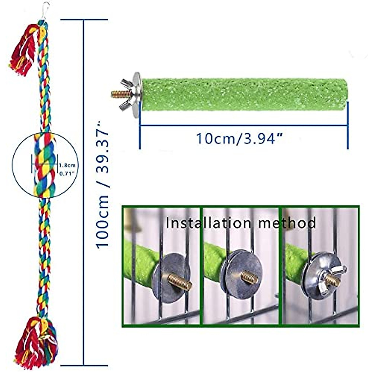 Bird Rope for Parrots,2 PCS Bird Perch Stand,Bungee Bird Toys Bird Cage Accessories for Bird Swinging, Climbing,Standing(3PCS)