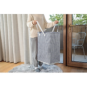 DOKEHOM 80L Freestanding Laundry Hamper with Handle, Collapsible Large Cotton Storage Basket for Clothes (Blue)