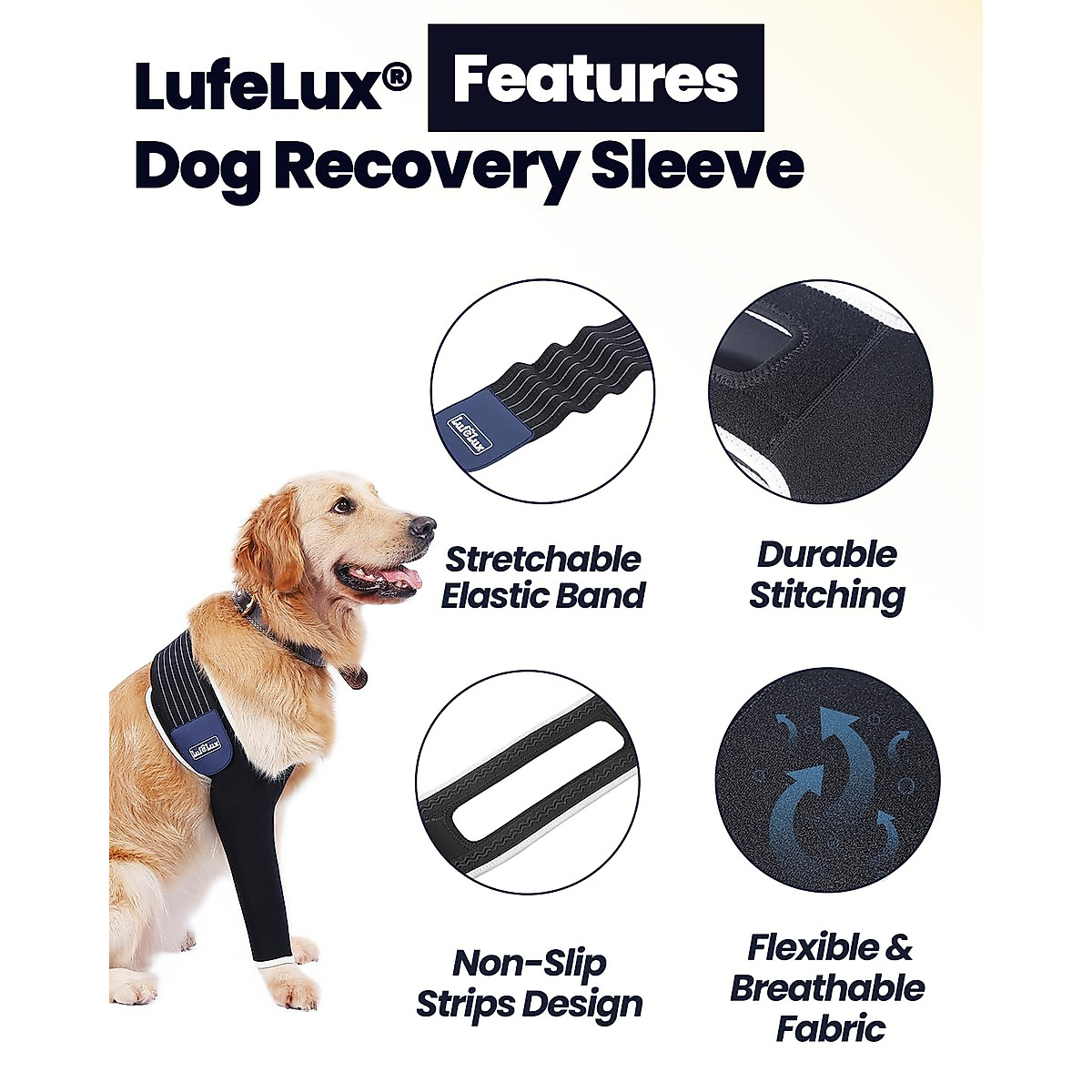 LufeLux Dog Recovery Sleeve, Dog Front Leg Sleeve, Dog Cone Alternative, Shoulder Protect Sleeve for Dog with Strechy Adjustable Elastic Band, for Hot Spots, Wounds, Bandages, Anti Lick for Dog