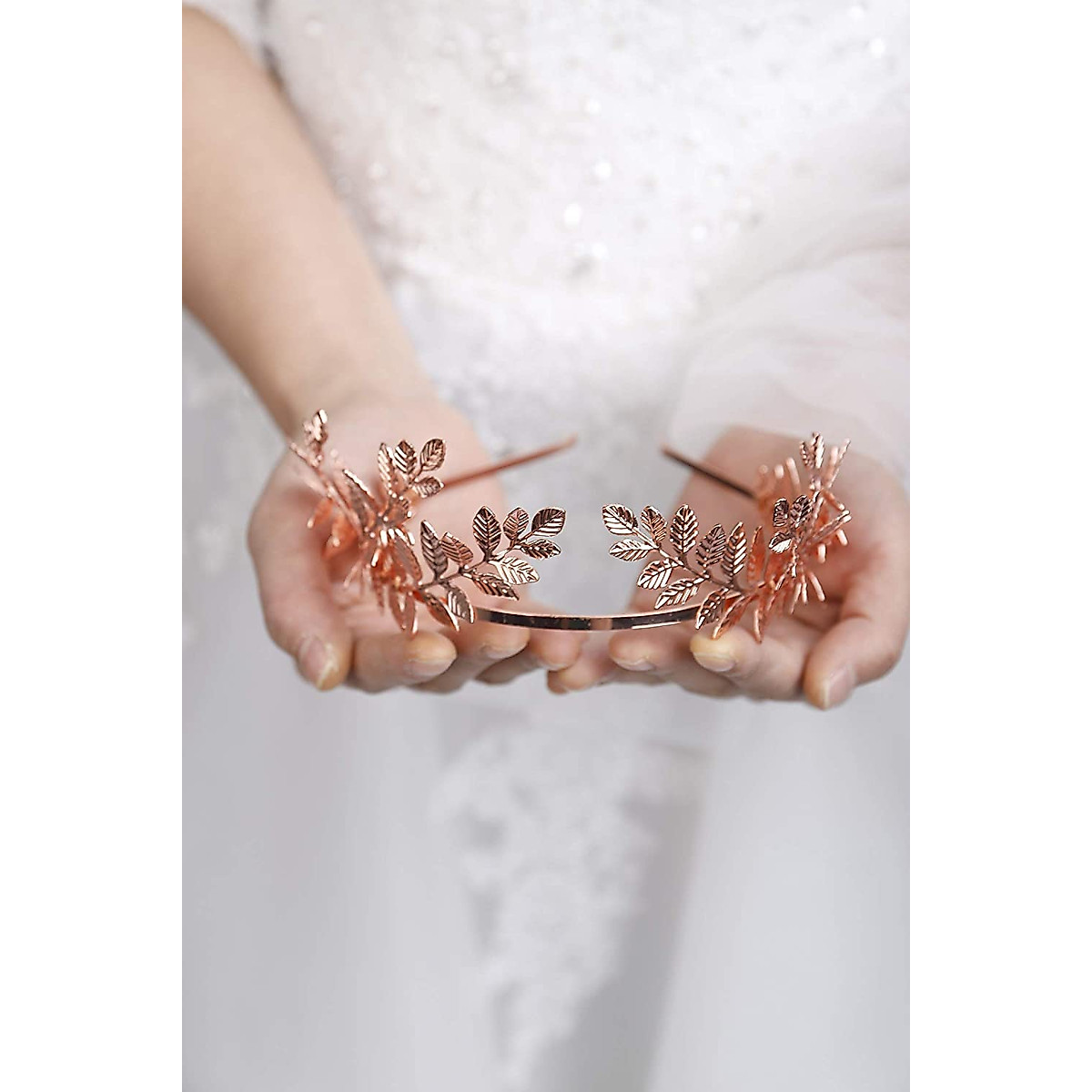 Chargances Goddess Leaf Headband Costumes Gold Leaf Branch Hair Band Crown Bridal Wedding Headpiece Bohemia Leaf Hairpiece for Women and Girls (Rose Gold)