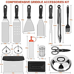 Griddle Accessories Kit, 20PCS Flat Top Grill Accessories Set for Blackstone and Camp Chef, Grill Spatula Set with Basting Cover, Griddle Cleaning Kit for Outdoor BBQ, Teppanyaki and Camping