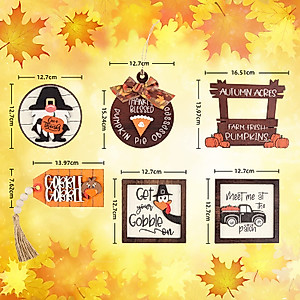 6 Pieces Thanksgiving Decoracion Fall Tiered Tray Decor,Pumpkin Turkey Gnomes Fall Wooden Tiered Tray Decor Top Decor Table Signs for Home Farmhouse Tabletop