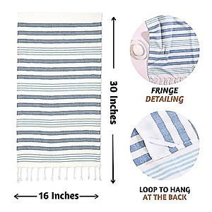 Folkulture Hand Towels for Bathroom, Set of 2 Decorative Hand Towels with Hanging Loop, 100% Cotton Turkish Hand Towels Set or Boho Hand Towels for Kitchen 16" x 30" Inches (Fiji - Aqua)