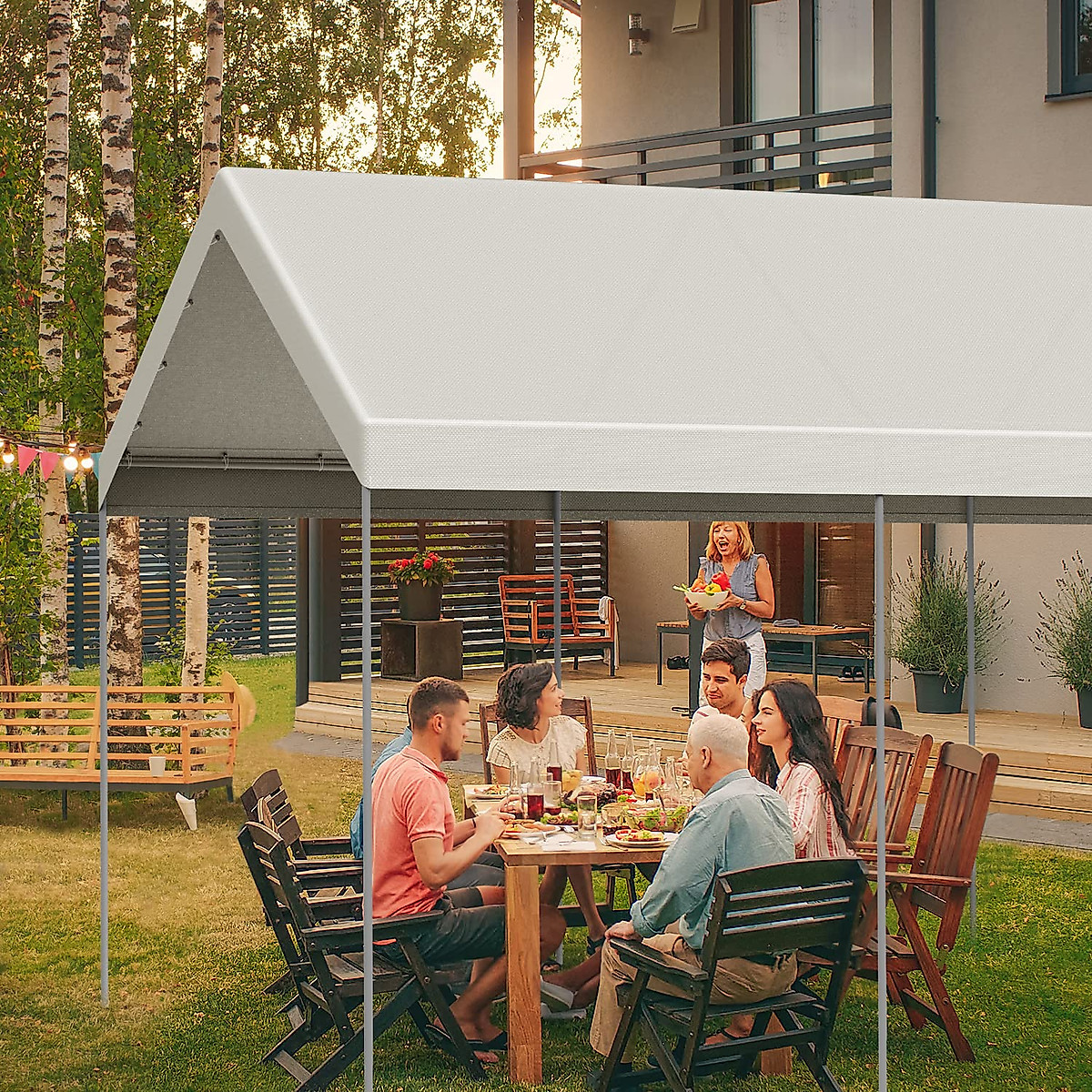 12x20 ft Carport Car Replacement Canopy Cover for Car Tent Party Tent Top Garage Shelter Cover with 32 Ball Bungees(Only Cover, Frame Not Included) White