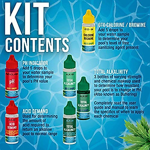 U.S. Pool Supply 6 Bottle Refill Solution Pack for Premium 5-Way Swimming Pool & Spa Test Kit - Replacement Indicator Bottles, Test Water for pH, Chlorine, Bromine, Alkalinity, Acid Demand - Chemicals