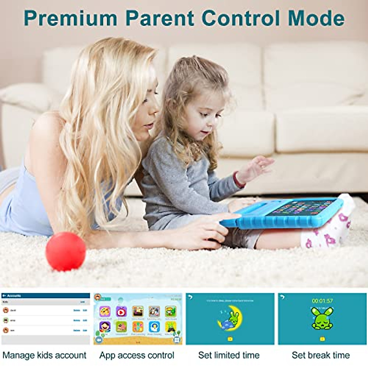 AOCWEI 2023 Kids Tablet, 7 inch Android Tablets for Kid Toddler with 32GB ROM 128GB Expand, WiFi 6, Parental Control, IWAWA Pre-Installed, Cute Kid-Proof Case, Bluetooth 5.0, Learning (Blue)