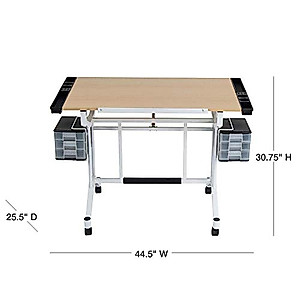 Studio Designs Pro Craft Station with Casters, Tilting Top, and Storage in White/Maple