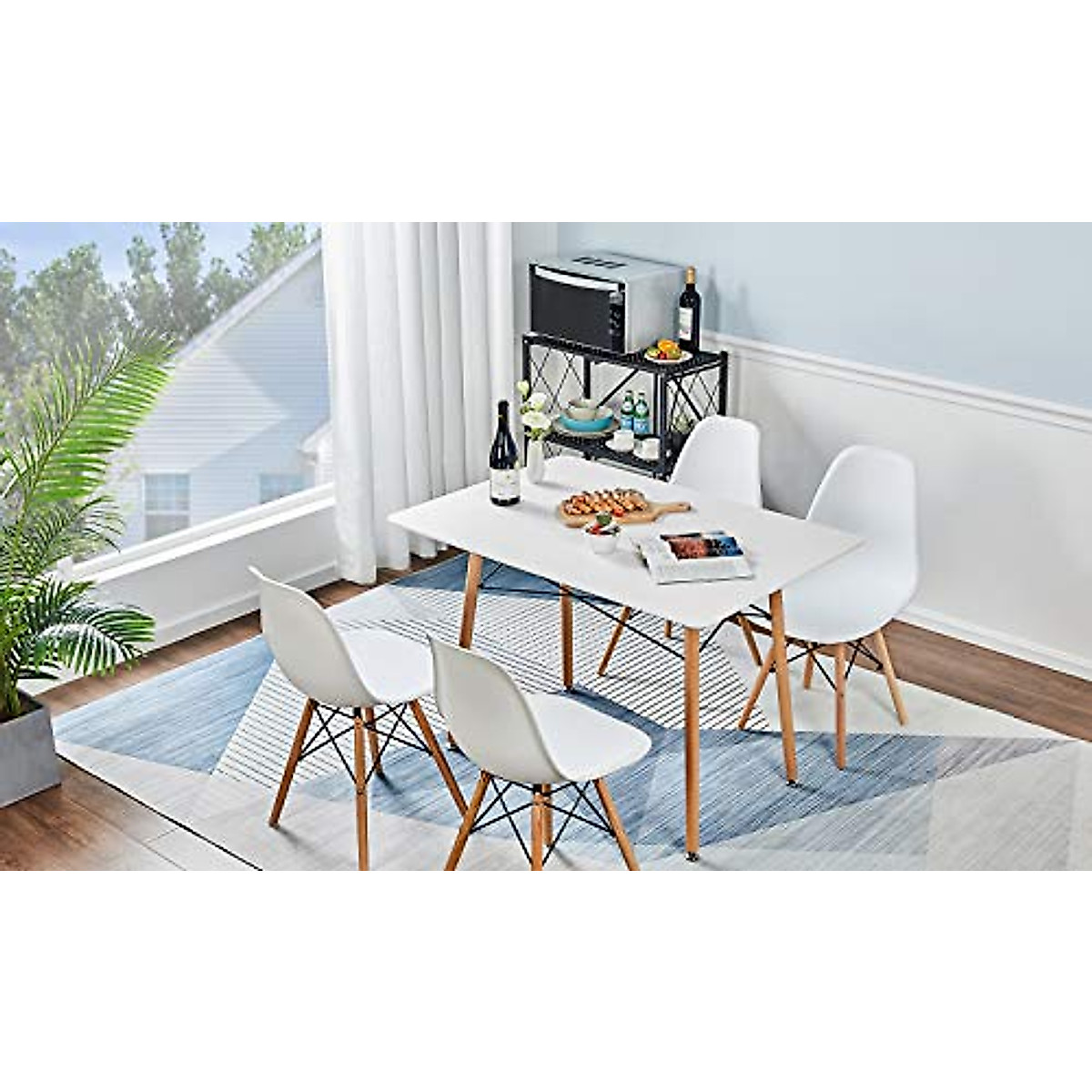 GreenForest Dining Table with Slick Top Wood Legs,Modern Mid Century Kitchen Table with Black Criss-Cross Metal Bars for Dining Room,Living Room,Small Spaces,44 x 30 Inch,White