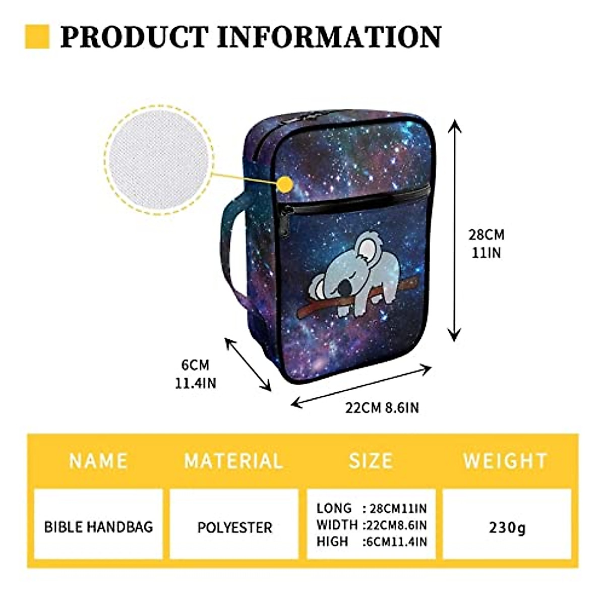 Hinthetall Galaxy Koala Bible Covers for Women Fit Standard Bible Accessories for Bible Study School Muti-Functional Carrying Book Case for Church School Nice Gift for Christains 1 Pack