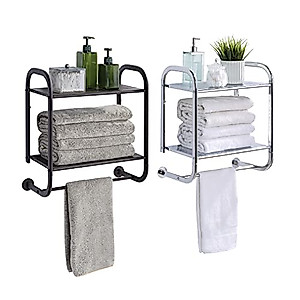 SunnyPoint Compact Wall Mount 2 Tier Bathroom Shelf with Towel Bars (Chrome)