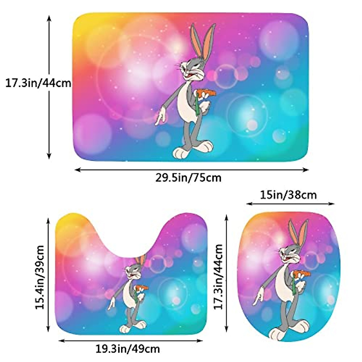 CYUASUAP 4Pcs B.ugs Bun.ny Shower Curtain Sets, with Non-Slip Rugs, Toilet Lid Cover and Bath Mat,Durable Watertight 70x 70 in