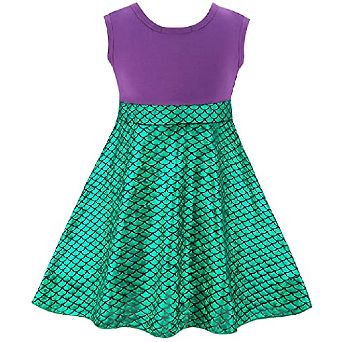 Funna Mermaid Costume for Girls Mommy and Me Princess Dress with Ears Headband, 7-8 Years Purple