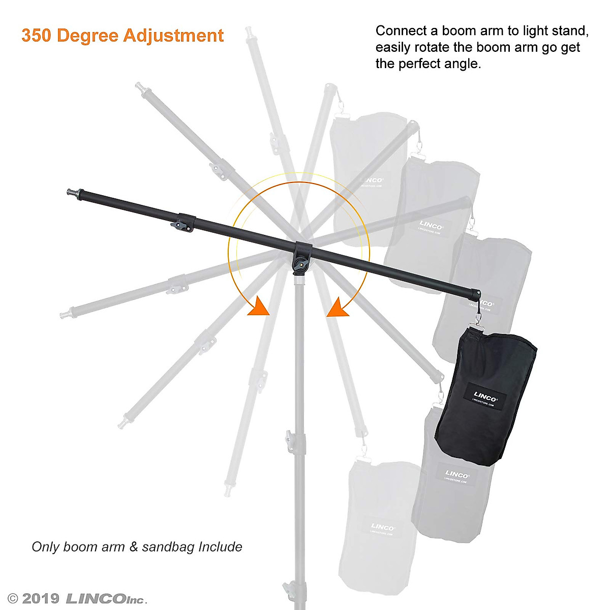 LINCO Lincostore 2.5ft to 5ft Adjustable Overhead Light Boom Arm with Universal Tripod Clamp & Counter-Weight Bag 4255K