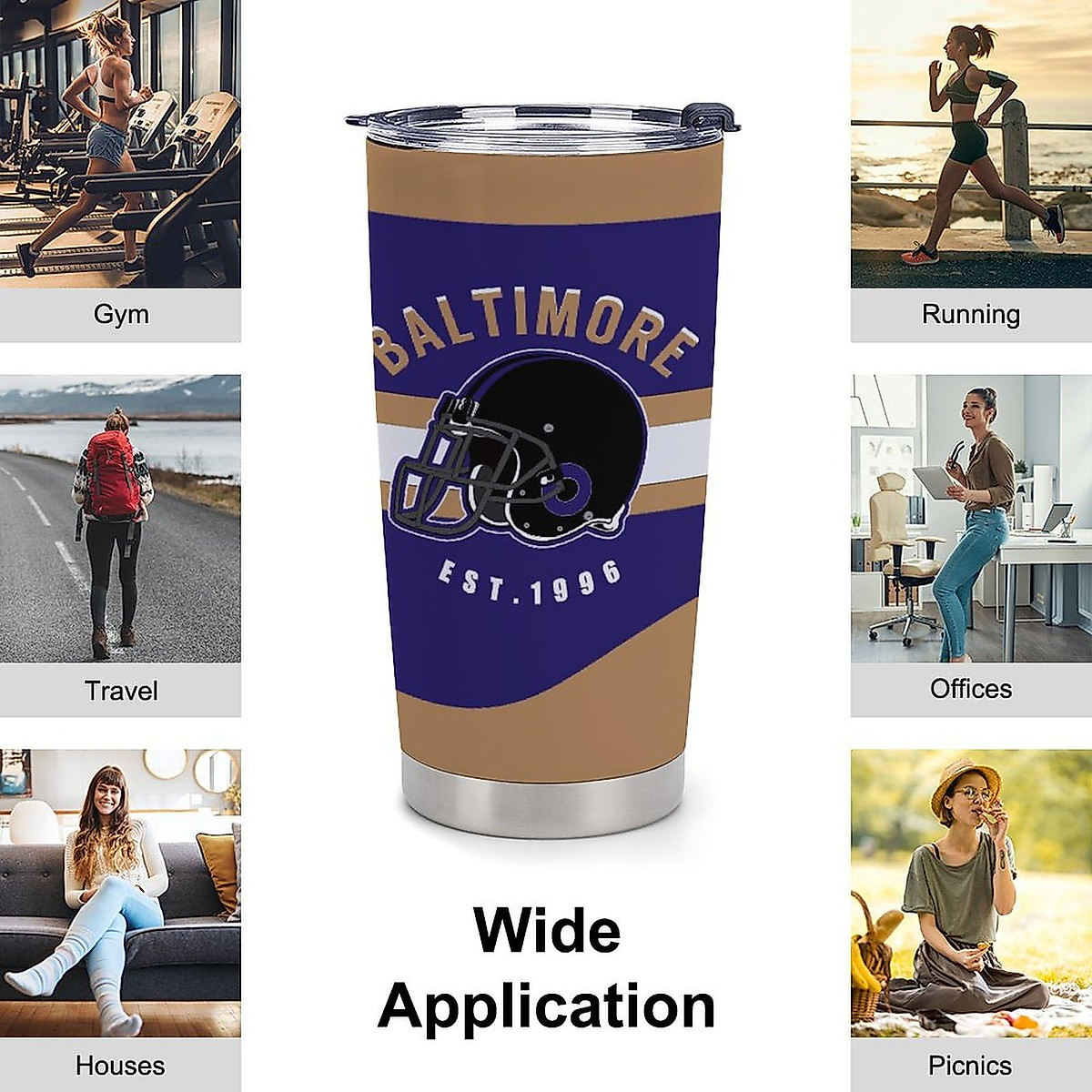 Custom Baltimore Tumbler 20oz Stainless Steel with Lid & Straw Personalized Football Fans Gifts for Women Men Coffee Travel Insulated Mug Cup Add Name Number