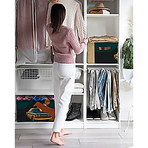 Storage Basket Boho Driving Car and Mountain Storage Bin with Handles,Abstract Geometry Arch Sun Collapsible Organizer Storage Cubes Bins for Closet,Laundry Clothes,Bathroom,Nursery Toys