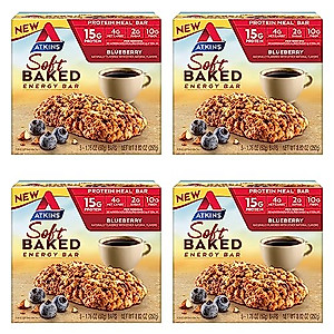 Atkins Soft Baked Energy Bars, Blueberry, 15g Protein,2g Sugar, Excellent Source of Fiber, Low Carb, 4 Packs (5 Bars Each)