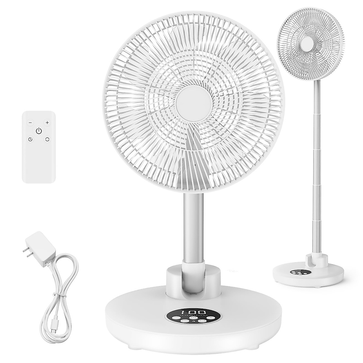 Eposy Standing Oscillating Fan 12" Foldable Portable Quiet Floor Fan,12000mAh with Remote, Timer, Height Adjustable,6 Speed Portable Fan,White