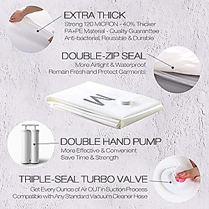 MRS BAG Vacuum Storage Bag - Strong 120 Micron (40% Thicker) - 8 Pack (3Large(32x24'')+ 3Medium(28x20'')+ 2Small(24x16'')) Clothes Storage Bags with Free Double Hand Pump