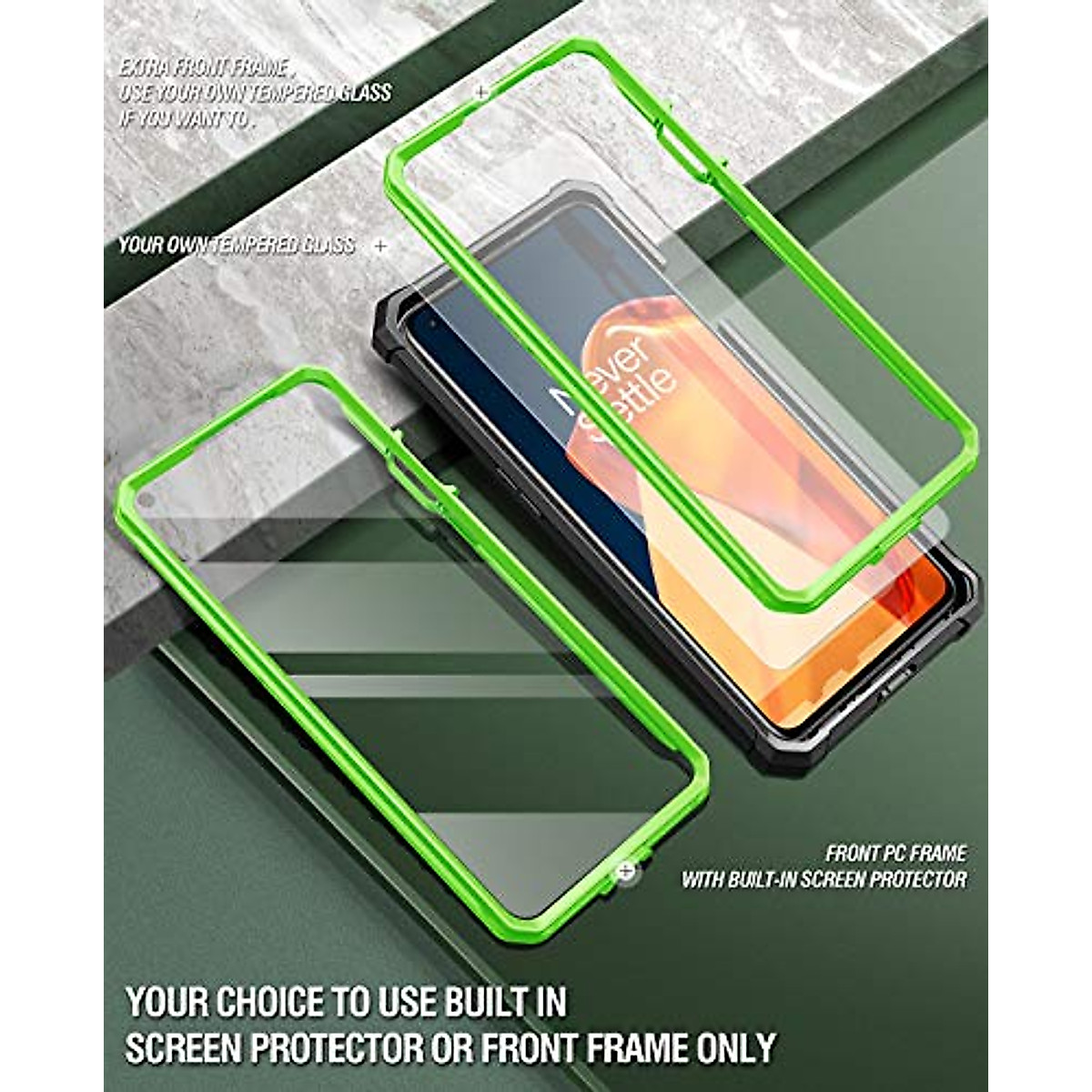 Poetic Guardian Series Case Designed for Oneplus 9 5G, Full-Body Hybrid Shockproof Bumper Cover with Built-in-Screen Protector, Green/Clear