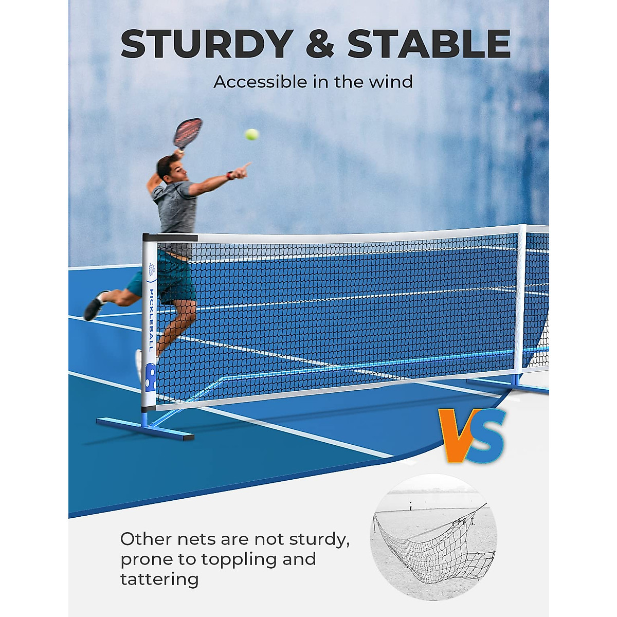 DEERFAMY 22FT Portable Tennis Pickleball Net System, Regulation Size PE Net for Driveway, Designed for All Weather Conditions with Steady Metal Frame and Strong with Carrying Bag