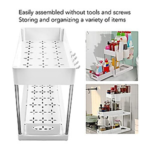 ASHATA Under Sink, Sliding Cabinet Basket, 2 Tier Storage Under Cabinet Bathroom Under Sink Organizers, for Cabinet Sliding Drawers Countertop Pantry Kitchen (White)