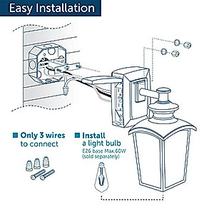 Home Luminaire 31703 Spence 1-Light Outdoor Wall Lantern with Seeded Glass and Built-in GFCI Outlet, Black