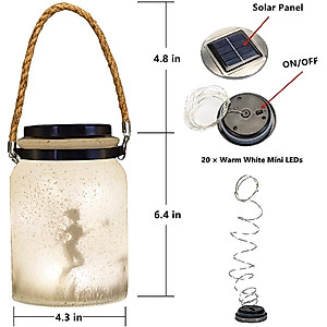 Solar Fairy Lantern Outdoor Decorative Frosted Glass Hanging Lights Fairy Jars Table Lamp for Garden Patio,Christmas,Wedding Party Decor Ideal Gifts for Woman,Mom Warm White Fairy String Lights