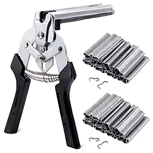 Tanstic 1201Pcs Type M Hog Nail Ring Pliers Kit, including Hog Ring Pliers Hand Tools Clamp Upholstery Installation Repair Hand Tools with 1200Pcs M Clips Galvanized Steel Nails for Fence Fastening