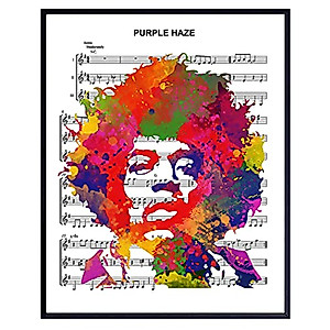 Jimi Hendrix 8x10 Poster, Wall Art, Home Decoration - Graffiti Pop Art Decor for Apartment, Music Studio - Urban Street Art Style Purple Haze Sheet Music Picture Print - Gift for Guitarist, Musician