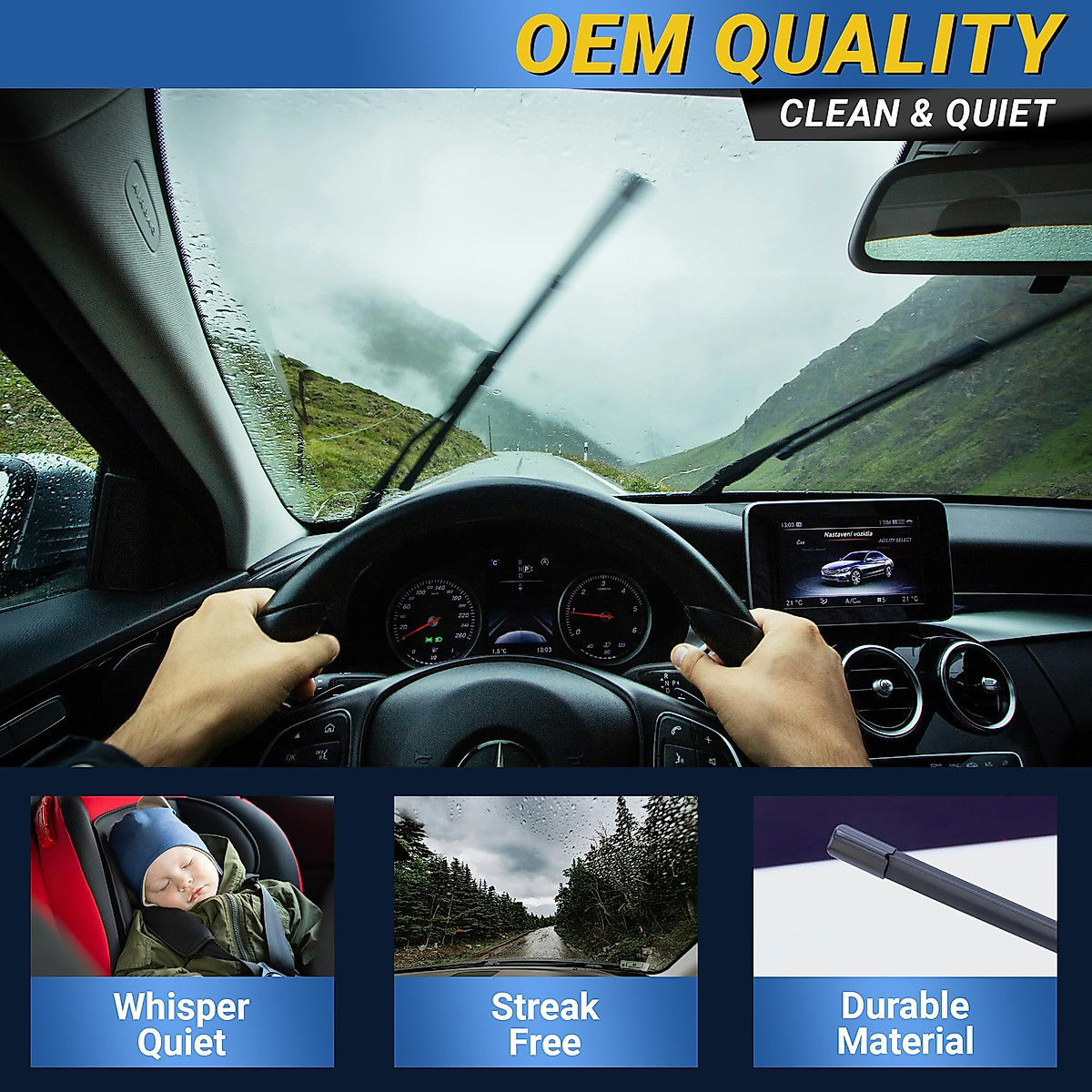 Mega Racer All-Season Wiper Blades 22 Inch & 20 Inch, Vehicle Specific Fit, OEM Quality Automotive Replacement, Front Windshield, Pack of 2 MR-WB-22-20