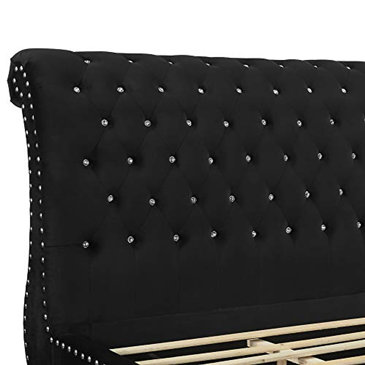 Roundhill Furniture Evora Velvet Upholstered Button Tufted, King, Black