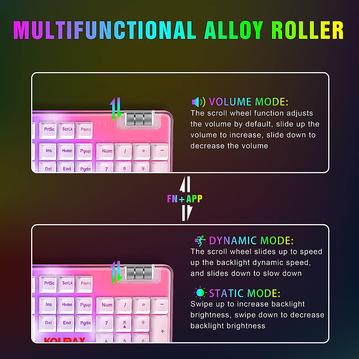 K10 RGB Gaming Keyboard,Transparent Case RGB Backlit Keyboard with PBT Keycap,Ergonomic Wired White Keyboard with Mechanical Feel 104 Key keyboard with Scroll Wheel for PC PS4 Xbox Mac Gaming Office