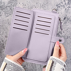 uaswguDFS Women's Wallets PU Leather Cell Phone Slim Wallet Multi Cards Holder Clutch Purse Bifold Thin Handheld Purse (purple)