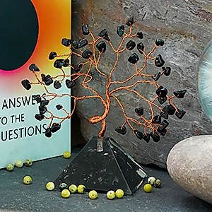 Black Obsidian Crystal Tree, Pyramid Base 7 Chakra Healing Crystals Tree of Life for Positive Energy & Good Luck Gifts, Money Bonsai Trees, Handcrafted Feng Shui Décor for Home and Office Decoration