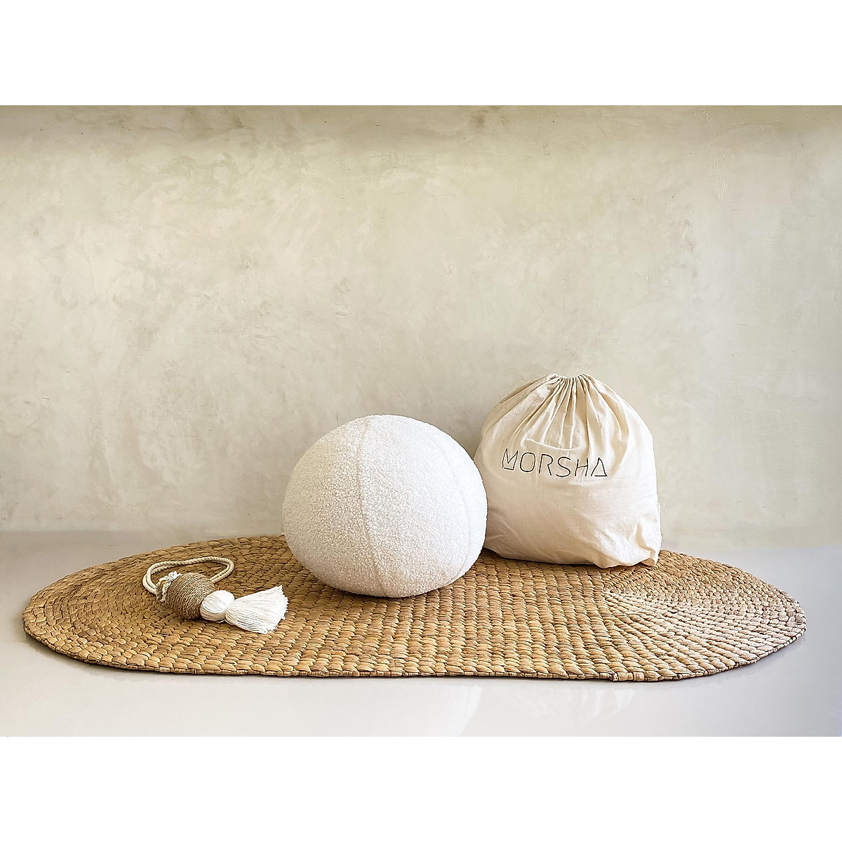 MORSHA Boucle Ball Pillow - 11.8 Inch Round Sphere cushion for Modern, Chic, and Boho Style Home Decor - Cute, Trendy, and Comfortable, GIFT, Teddy boucle fleece,Orb (IVORY)