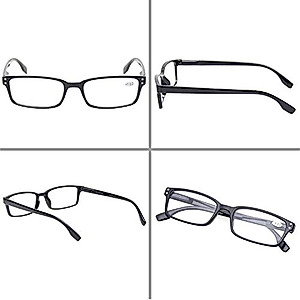 Kerecsen READING GLASSES 4 Pack Spring Hinge Comfort Readers Plastic Includes Sun Readers (4 Pack Black, 1.25)