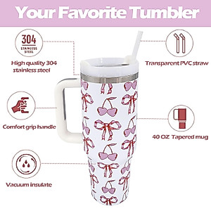 BEGOOD Tumbler with Handle and Straw Lid 100% Leak-proof Travel Coffee Mug Stainless Steel Insulated Cup for Beverages 40OZ Bow Print