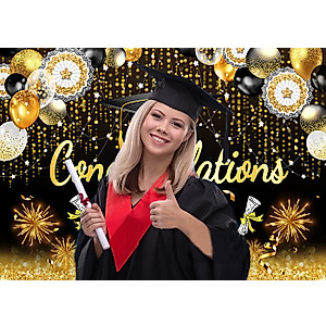 Dudaacvt 8x6ft Class of 2025 Backdrop Black Gold Glitter Bokeh Graduation Party Background 2025 Congrats Grad Prom Party Backdrop