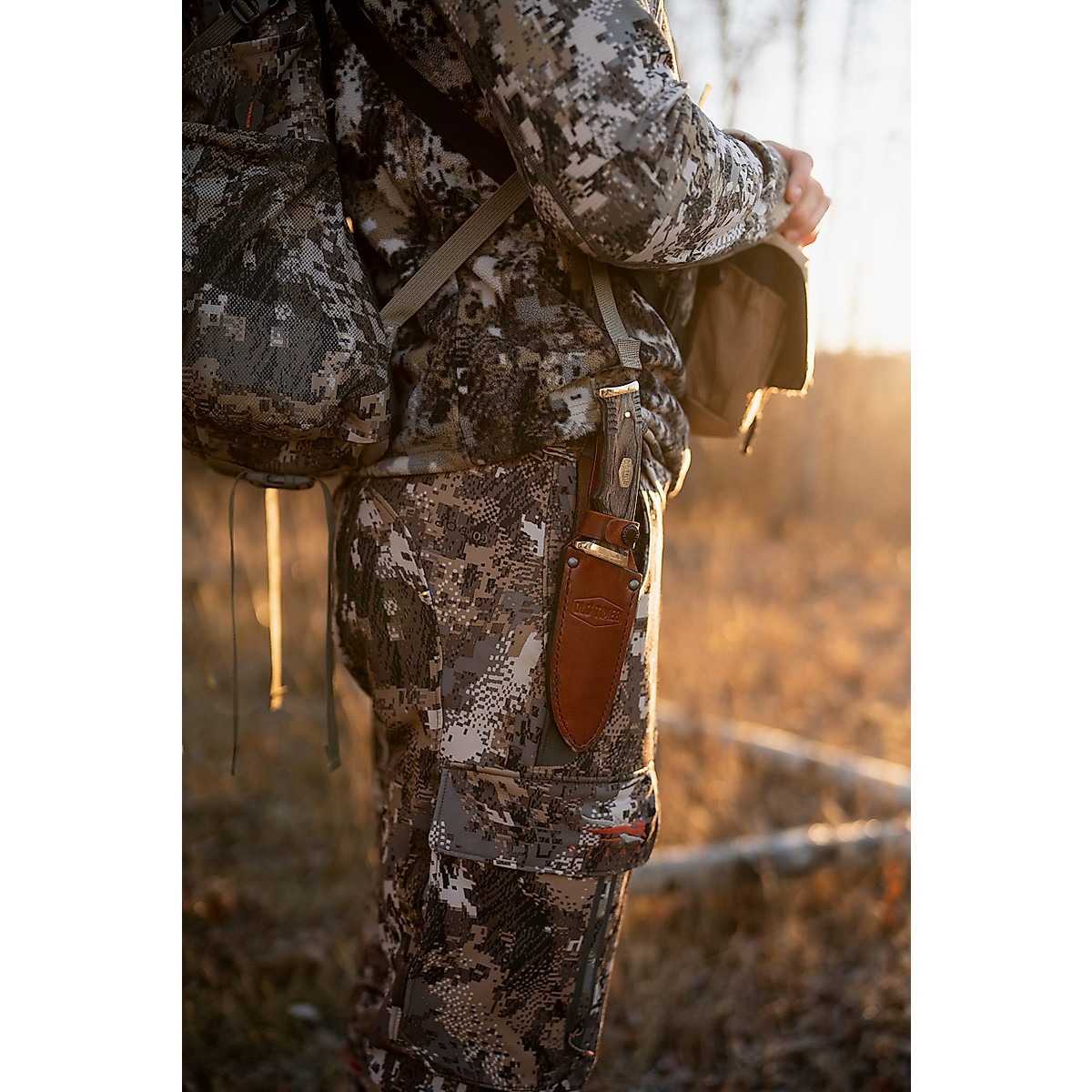 Old Timer Heritage Series 169OT 10.25in Fixed Blade Knife with Stainless Steel Drop Point Blade, Laminate Wood Handle, Full Tang Design, and Leather Sheath for Hunting, Camping, EDC, and Outdoors