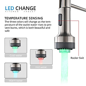 AIMADI Modern Kitchen Faucet Pull Down Sprayer,Stainless Steel Single Handle Kitchen Sink Faucet with LED Light,Brushed Nickel