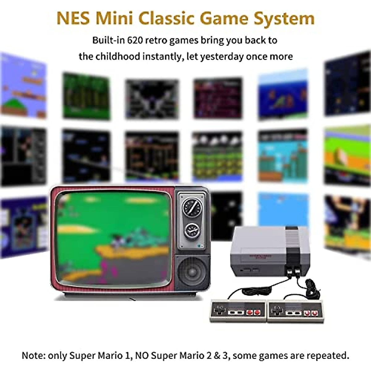 Retro Game Console – Classic Mini Retro Game System Built-in 620 Games and 2 Controllers, AV and HDMI Output 8-Bit Video Game System with Classic Games, Old-School Gaming System for Adults and Kids