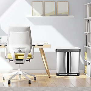 Takywep 19 Gallon Kitchen Trash Can, Hands-Free Recycle Trash Can Without Removable Liners, Stainless Steel Dual Kitchen Step Trash Can