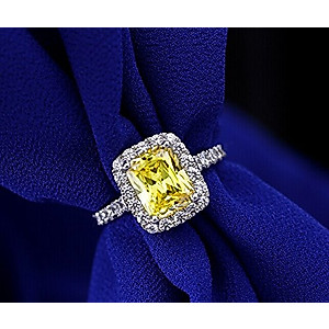 Wisslotus Christmas Day Gifts 2ct Princess Cut Yellow Topaz CZ Engagement Bridal Anniversary Wedding Band Rings for Women Size 5