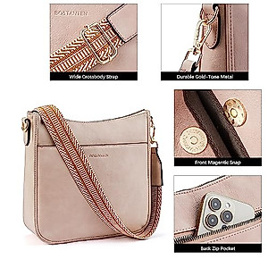 BOSTANTEN Crossbody Bags for Women Trendy Vegan Leather Hobo Purses Shoulder Handbags With Wide Shoulder Strap Pink